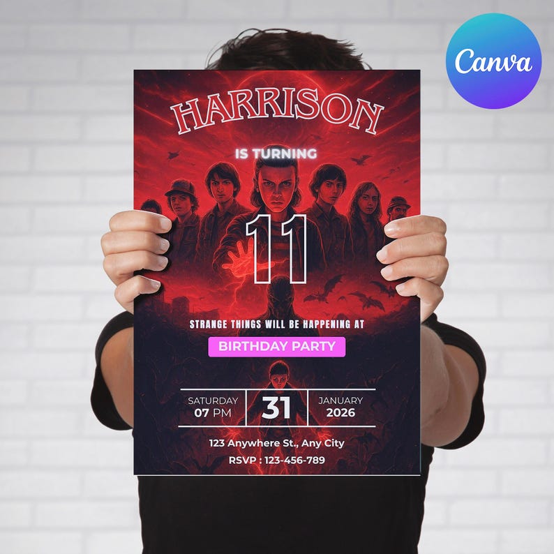 Editable Stranger Things Invitations Birthday Party Canva Template ...