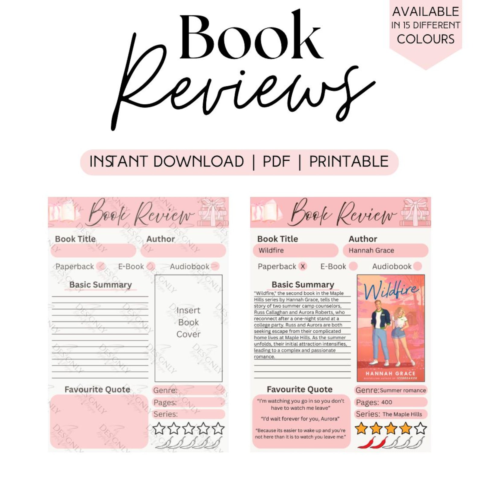 Printable Book Review Template: Customizable Reading Log (PDF Download ...