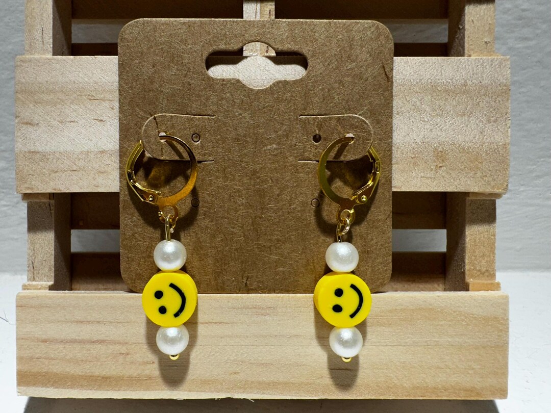 Stainless Steel Happy Face Dangle Earrings - Etsy