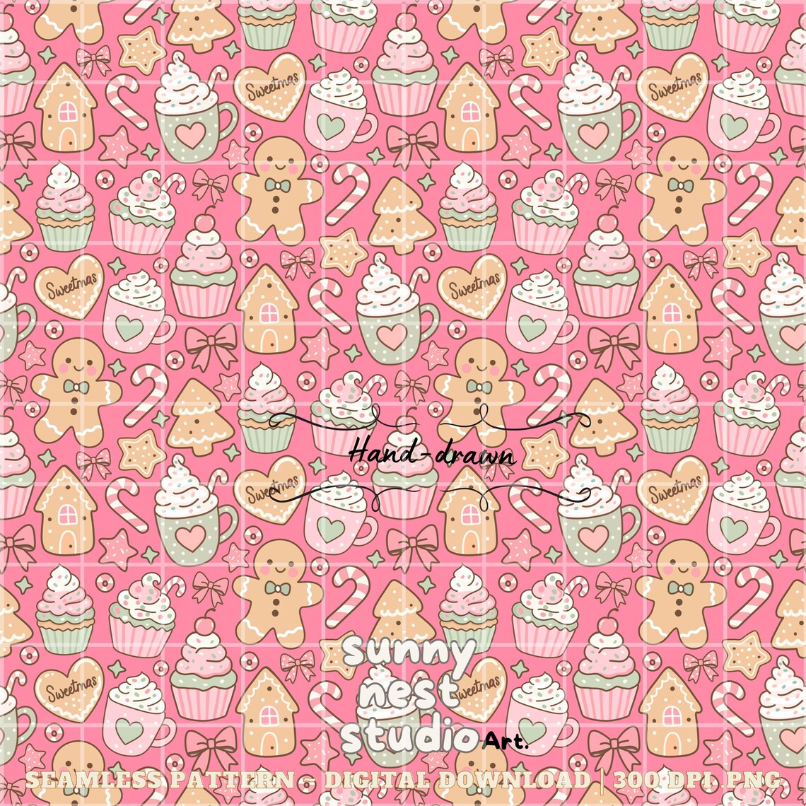 Pastel Christmas Seamless Pattern: Kawaii Gingerbread Treats Digital ...