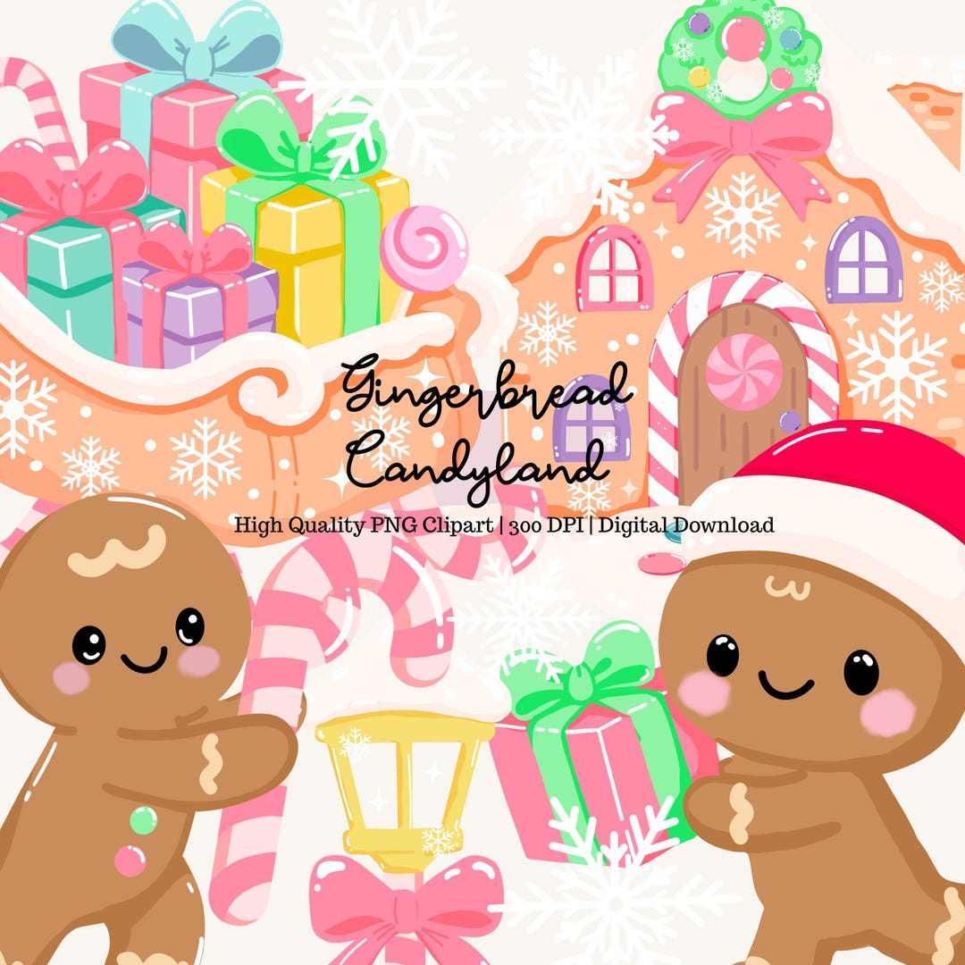 Gingerbread Christmas Clipart Set | Cute PNG Gingerbread House, Sleigh ...
