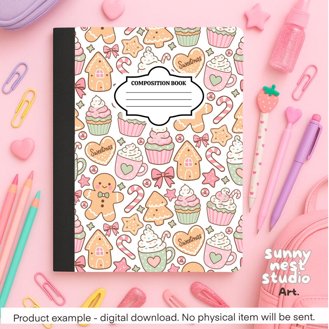 Procreate Composition Notebook Mockup: Kawaii Pink Cover Template ...