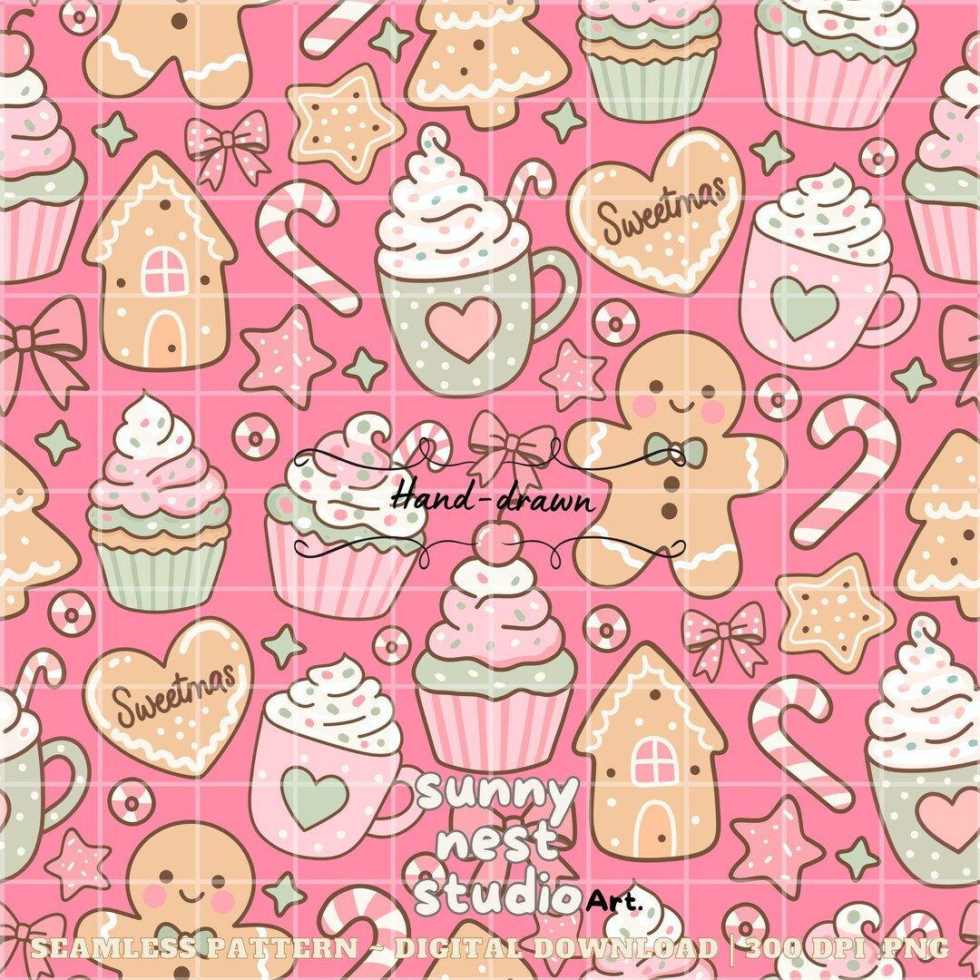 Pastel Christmas Seamless Pattern: Kawaii Gingerbread Treats Digital ...