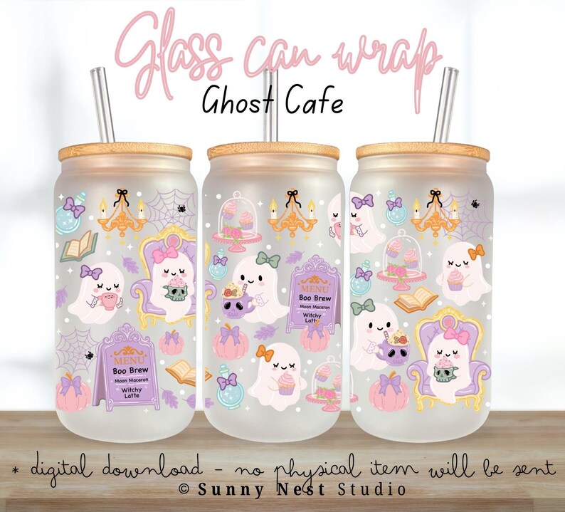 Pastel Halloween Ghost Cafe Wrap | Libbey 16oz PNG Wrap | Kawaii ...
