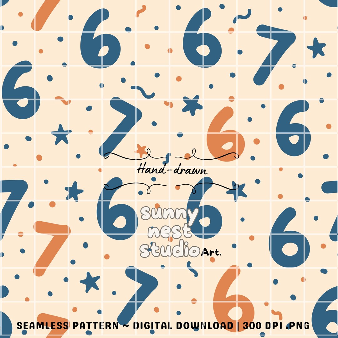 Playful Kids Number Seamless Pattern | 6 7 Digital Paper | Modern Retro ...