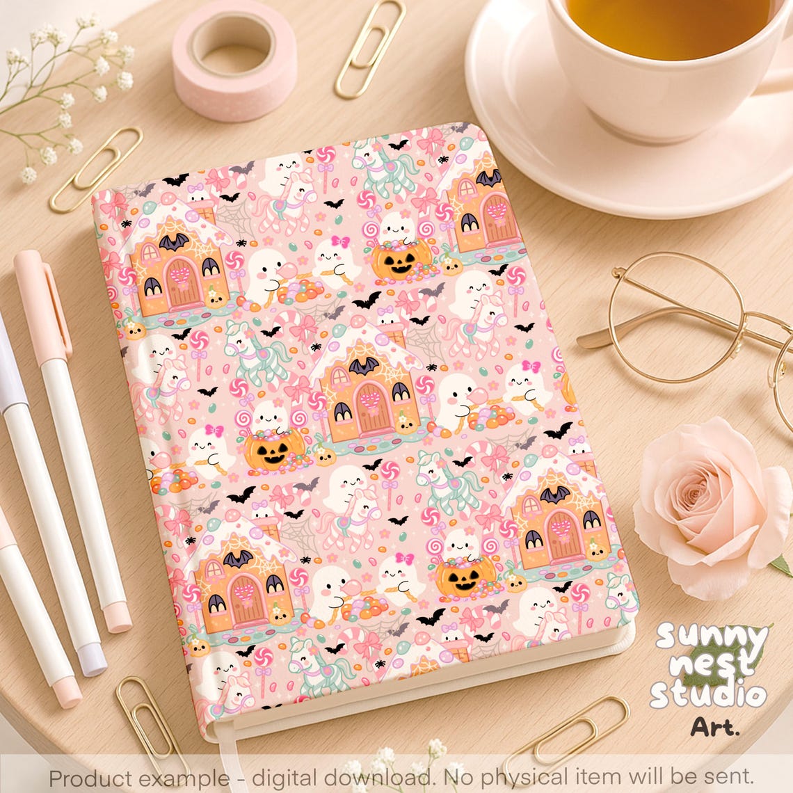 Kawaii Halloween Seamless Pattern: Pastel Ghosts, Candy, Pumpkins (PNG ...