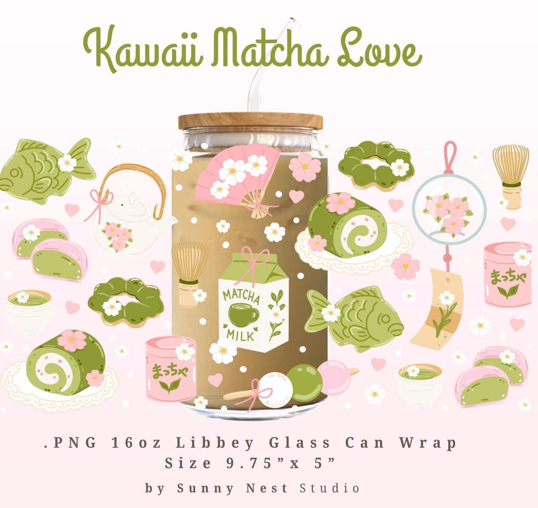 Kawaii Matcha Libbey Glass Can Wrap: Pastel Cafe Design Pastel | Libbey ...