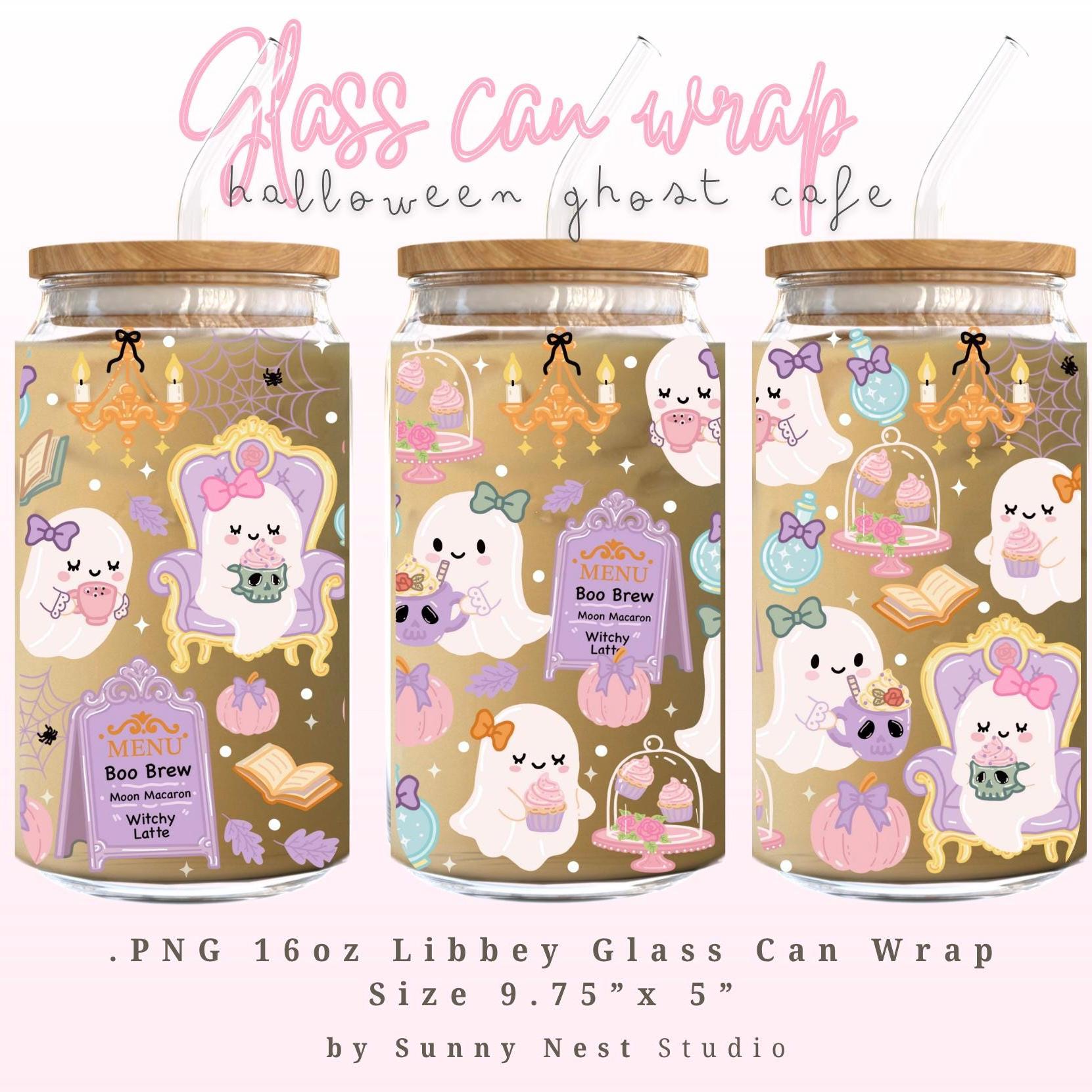 Pastel Halloween Ghost Cafe Wrap | Libbey 16oz PNG Wrap | Kawaii ...