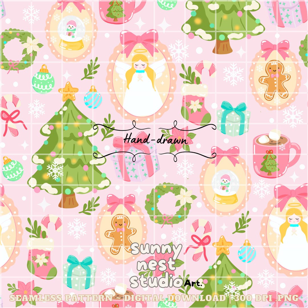 Pastel Christmas Seamless Pattern | Cute Holiday Digital Paper PNG ...