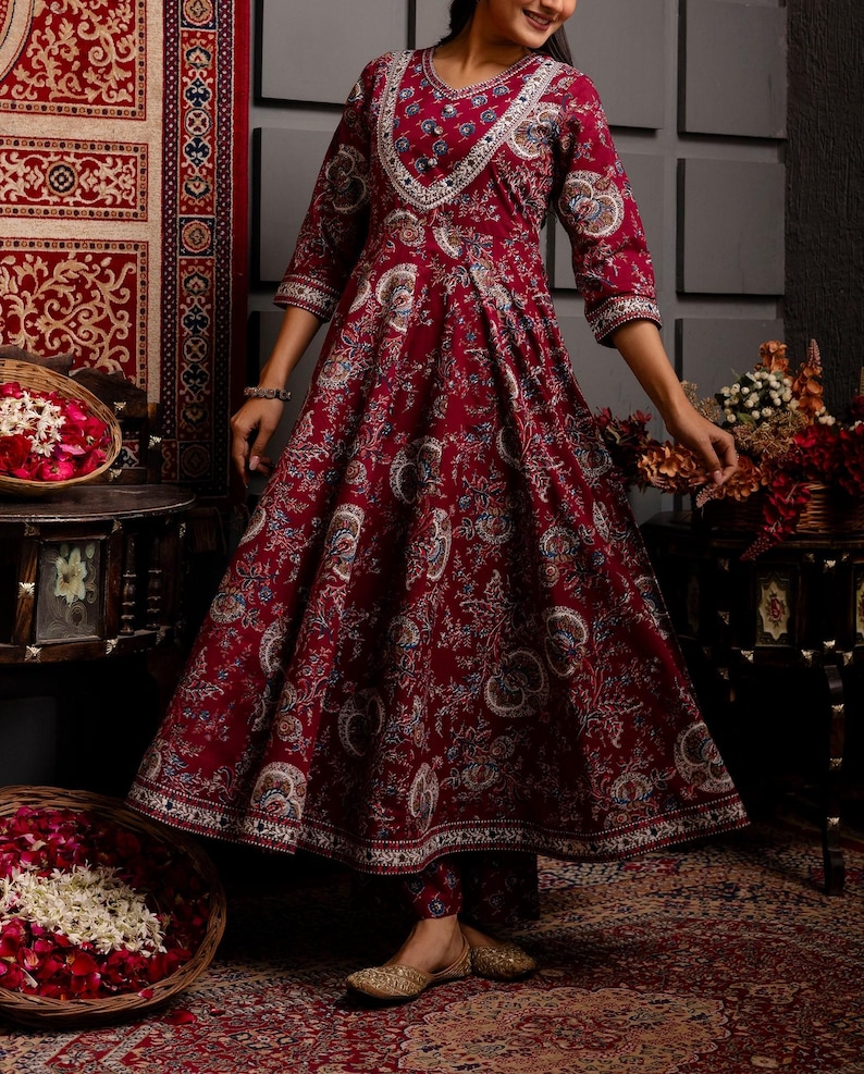 Hand Block Print Kurta Set With Dupatta/stole|indian Salwar Kameez ...