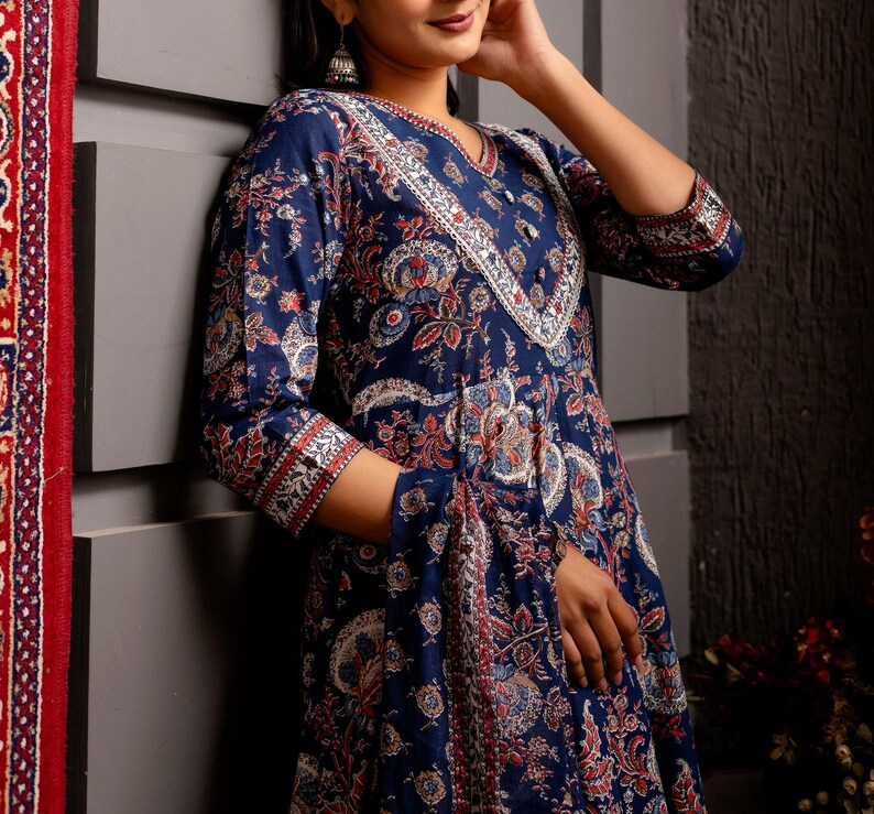 Hand Block Print Kurta Set With Dupatta/stole|indian Salwar Kameez ...