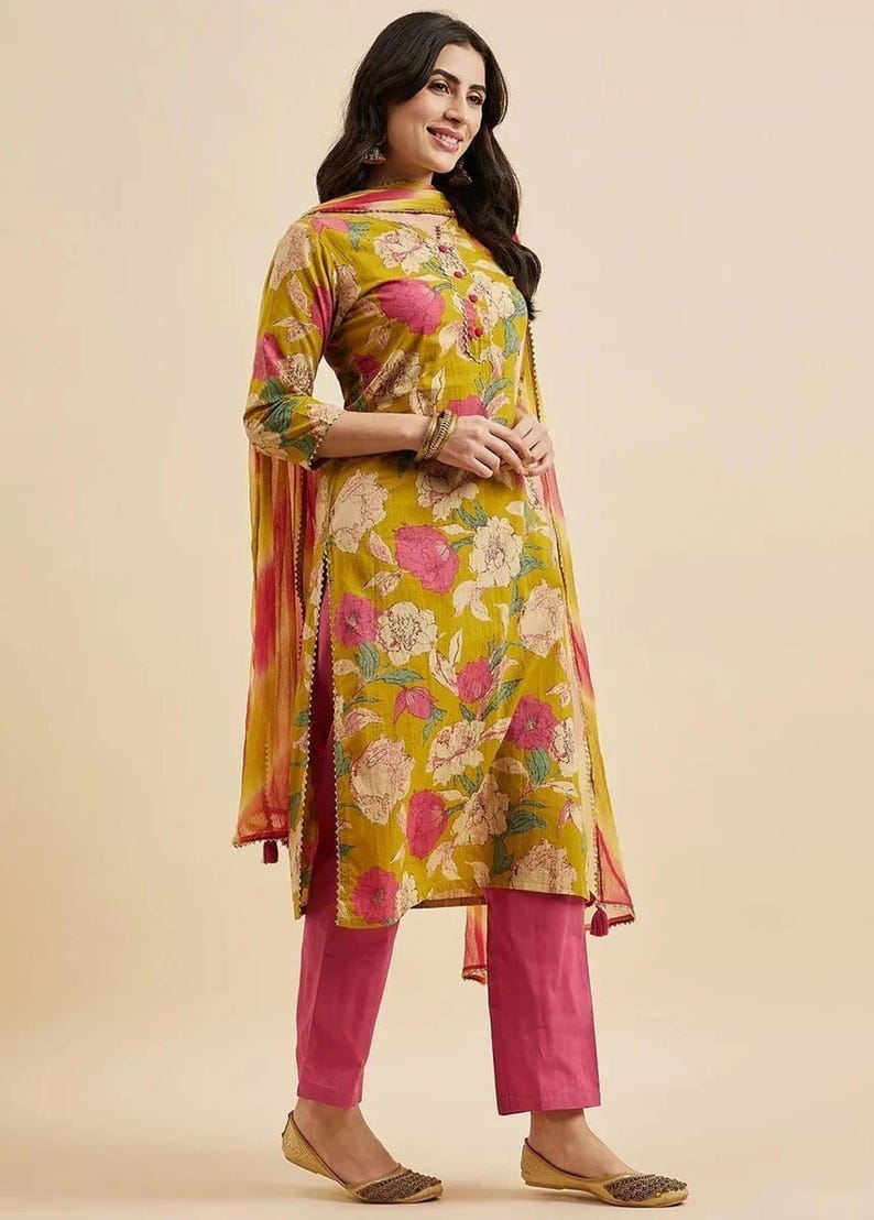 Hand Block Print Kurta Set With Dupatta/stole|indian Salwar Kameez ...