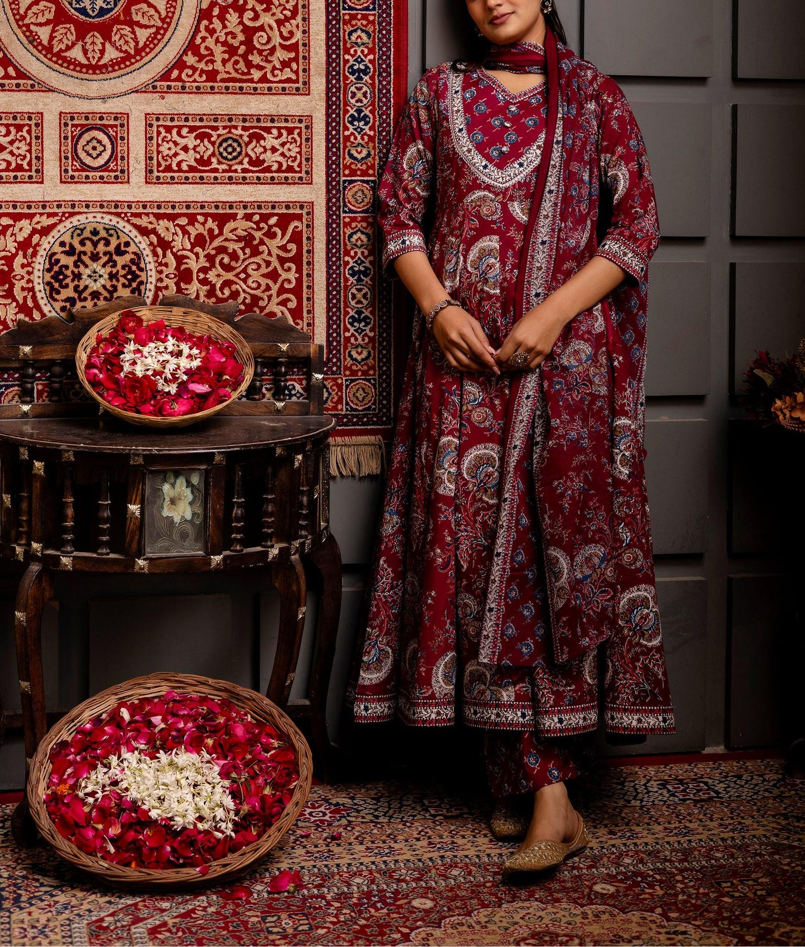 Hand Block Print Kurta Set With Dupatta/stole|indian Salwar Kameez ...