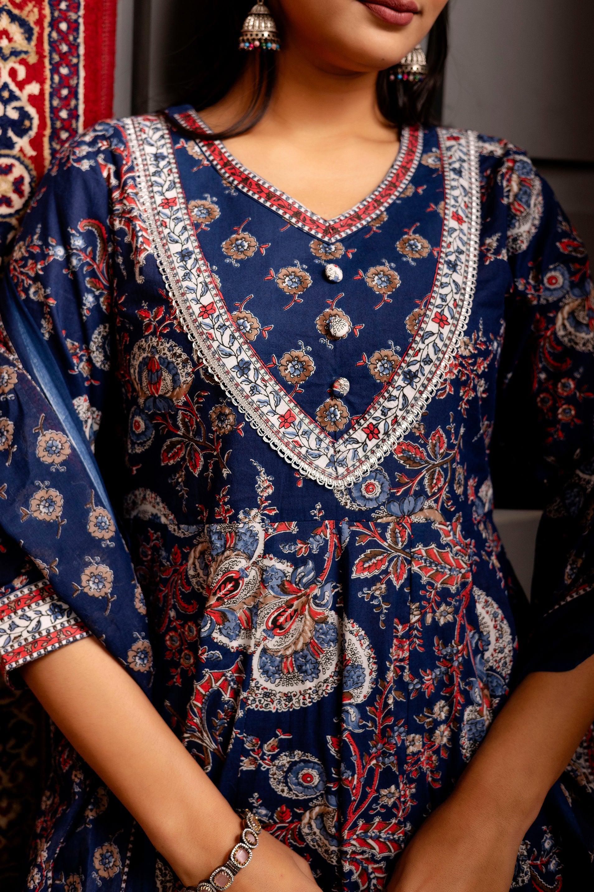 Hand Block Print Kurta Set With Dupatta/stole|indian Salwar Kameez ...
