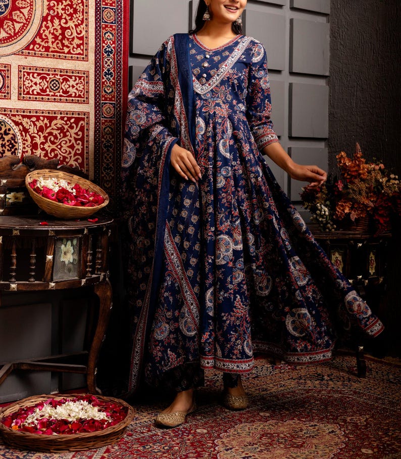 Hand Block Print Kurta Set With Dupatta/stole|indian Salwar Kameez ...