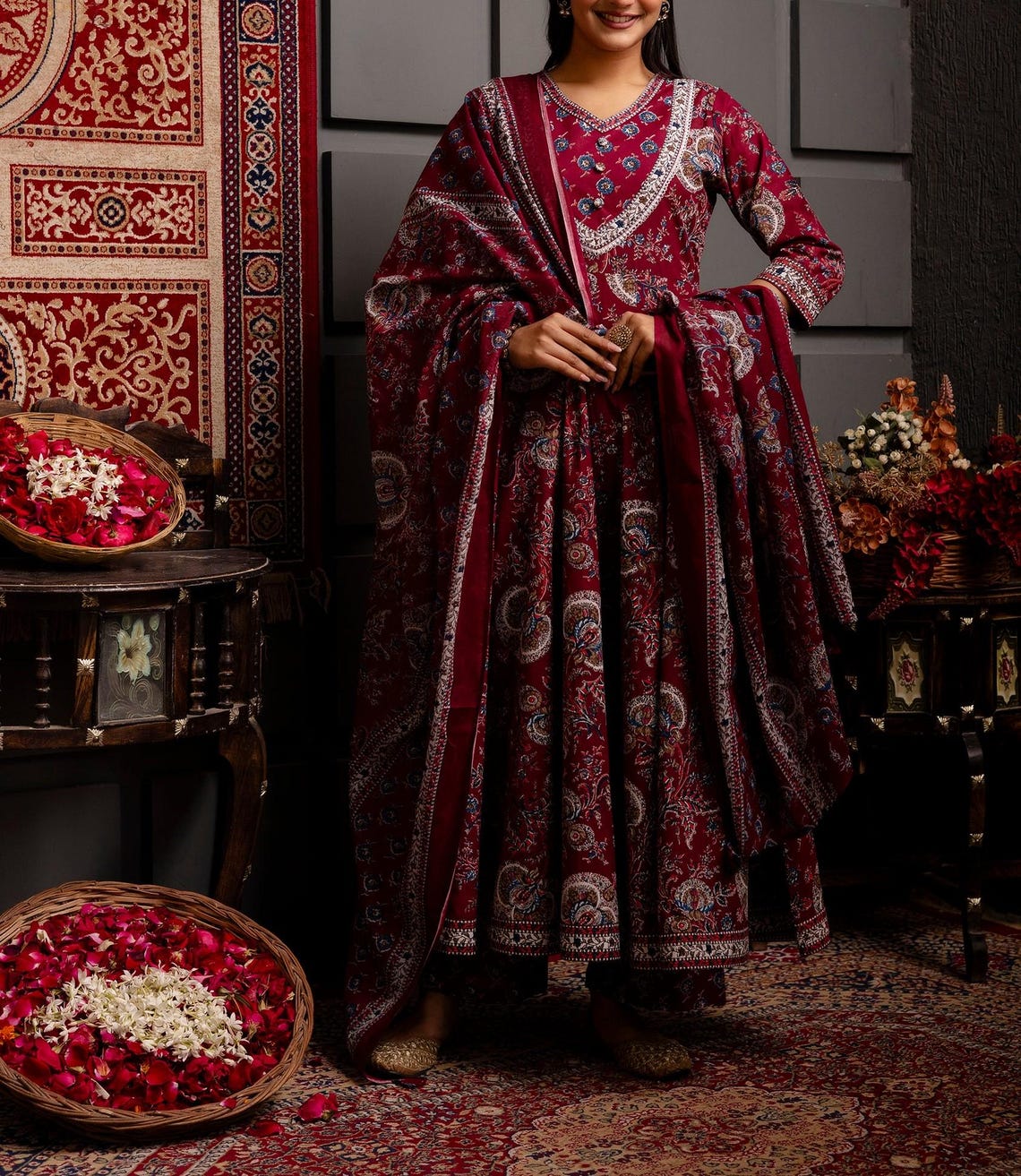 Hand Block Print Kurta Set With Dupatta/stole|indian Salwar Kameez ...