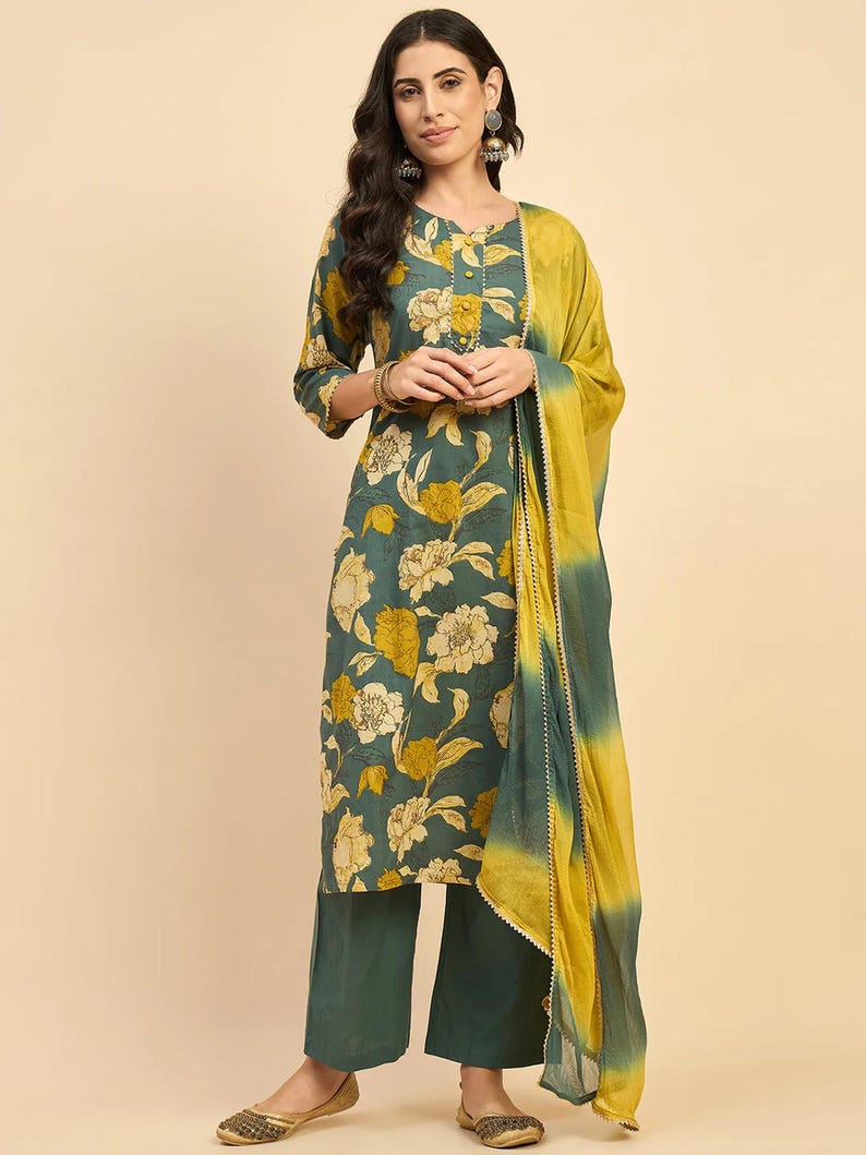 Hand Block Print Kurta Set With Dupatta/stole|indian Salwar Kameez ...
