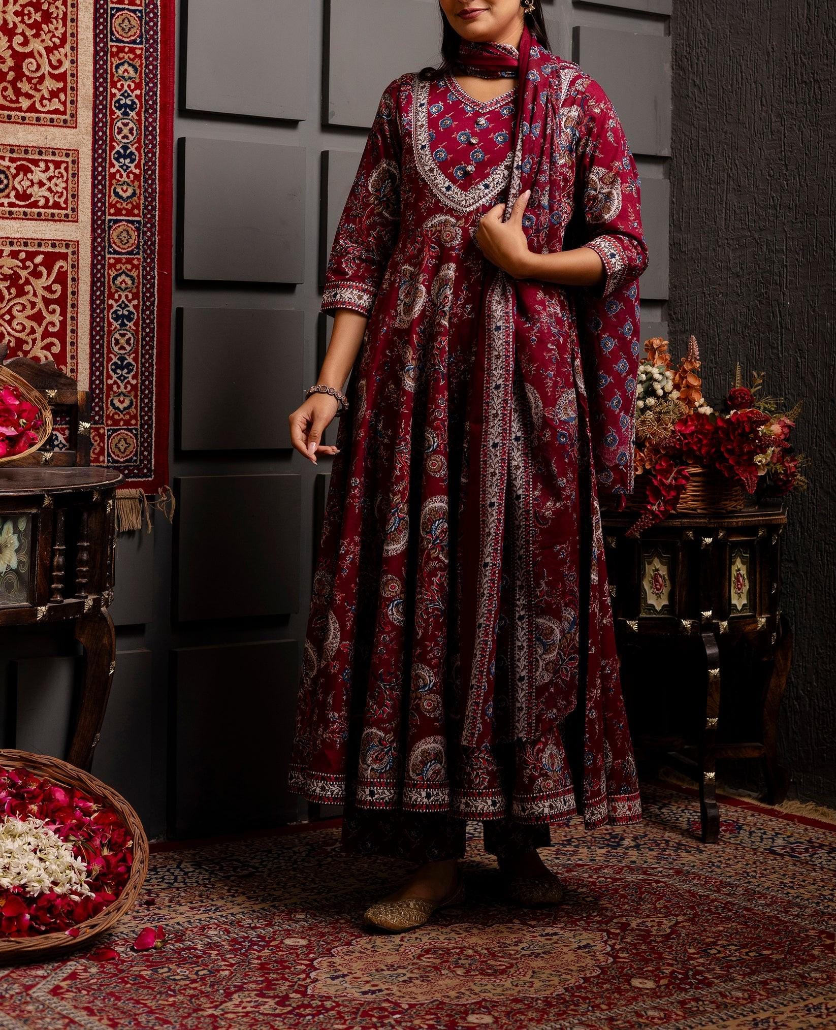 Hand Block Print Kurta Set With Dupatta/stole|indian Salwar Kameez ...