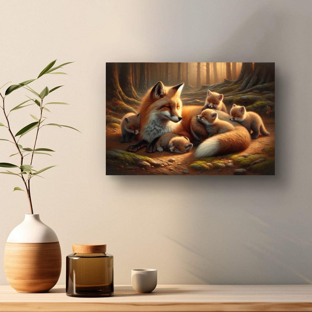 Vintage Fox Family Print Set – Golden Hour Oil Painting Style (digital ...