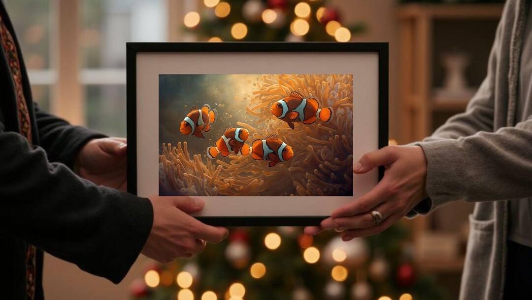 Vintage Clownfish Family Wall Art Set — Rustic Ocean Oil Painting ...