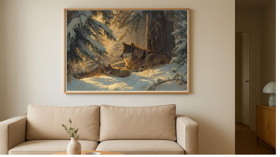 Winter Wolf Family – Rustic Vintage Art Set Prints | Snowy Forest ...