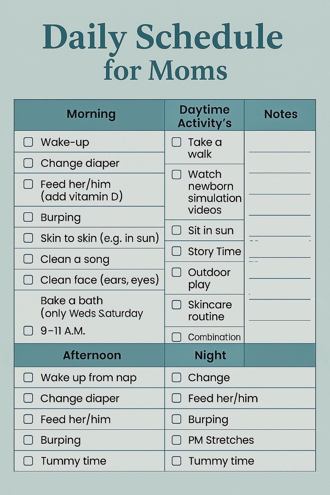 Daily Baby Schedule for Moms (boy Version) | Printable Routine Chart ...