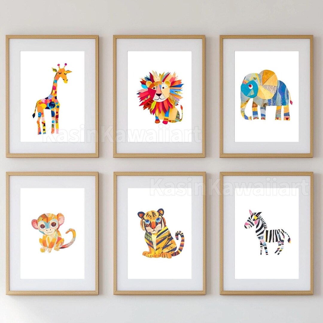 Whimsical Safari Animal Prints Bundle – Set of 6 Baby Jungle Animal ...