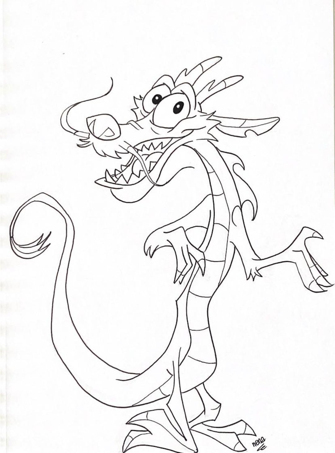 Mushu Disney Mulan Hand Drawn Illustration Black Ink on White Paper 11 ...
