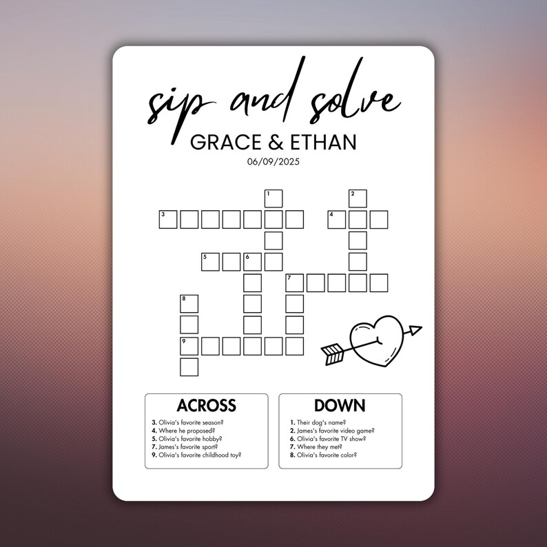 Custom Wedding Crossword Puzzle: Sip & Solve Game (A4 Editable Template ...