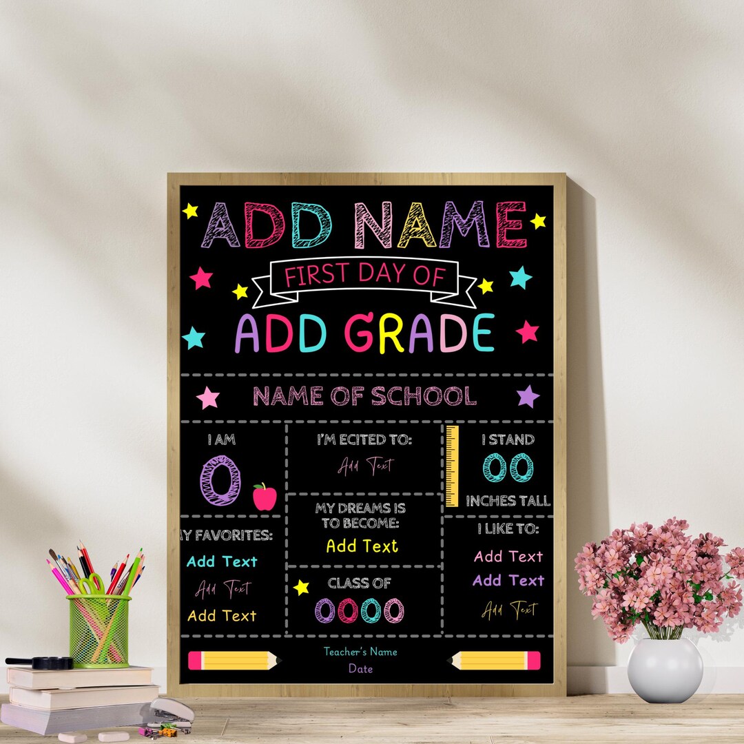 Editable First & Last Day of School Sign: Chalkboard Canva Template ...