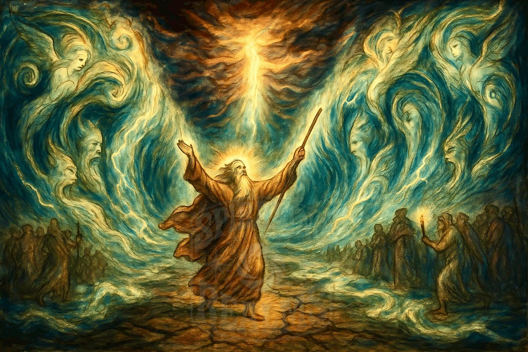The Path Through the Abyss – Moses Parts the Red Sea Visionary Art ...