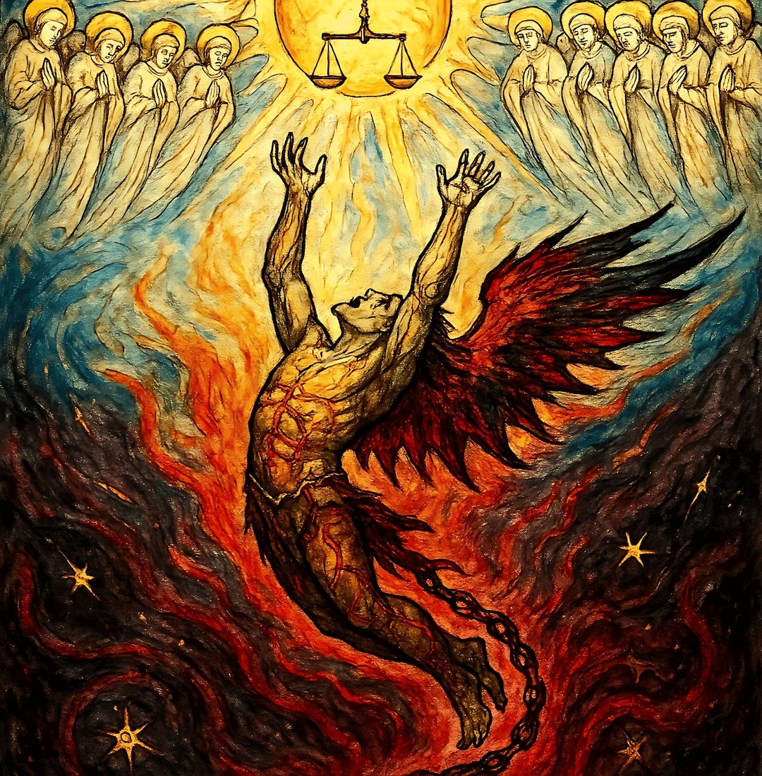 The Scales of Heaven – Fall of Lucifer Visionary Bible Art Print ...