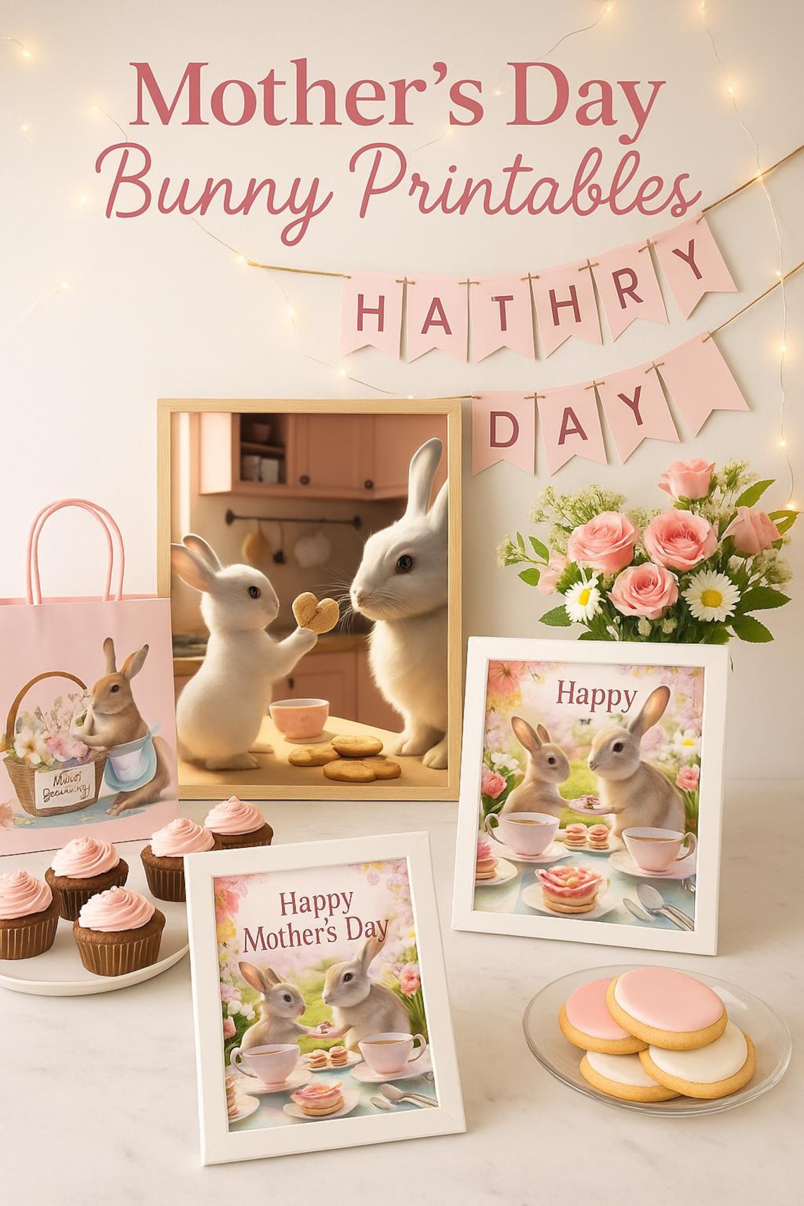 Cute Bunny Mother’s Day Card Clipart Set 6 Watercolor PNG & JPG ...
