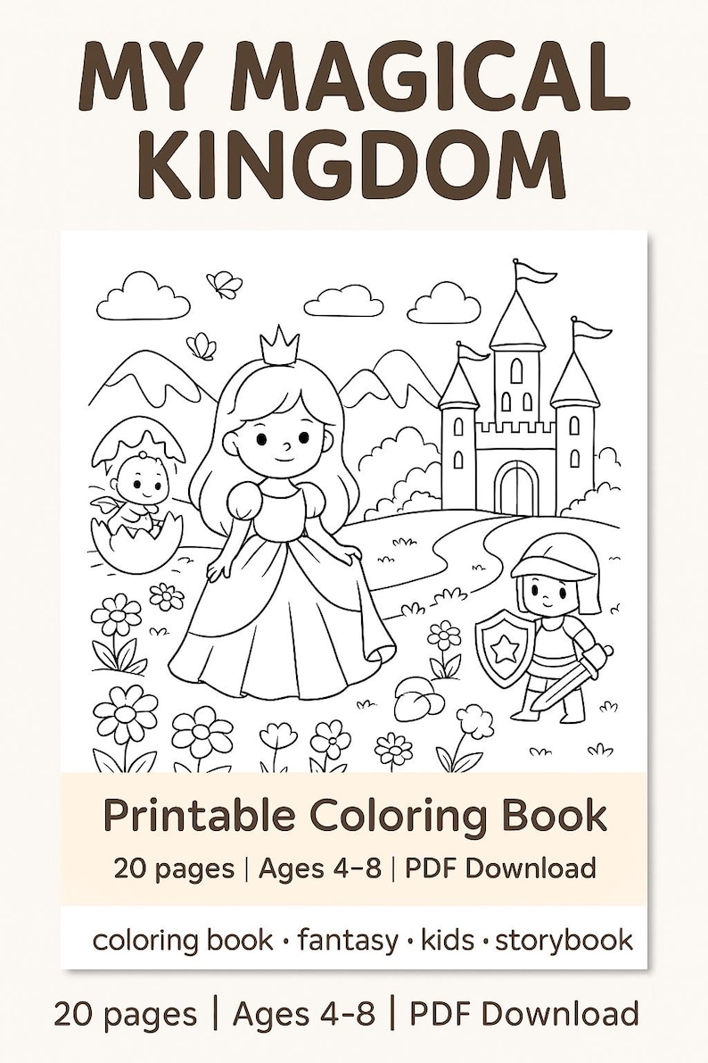 Printable Fantasy Coloring Book for Kids | 20 Pages of Princesses ...