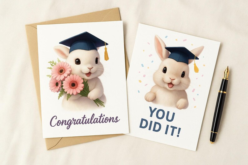Graduation Bunny Clipart Set – Cute Kawaii Rabbit Graduation Day ...