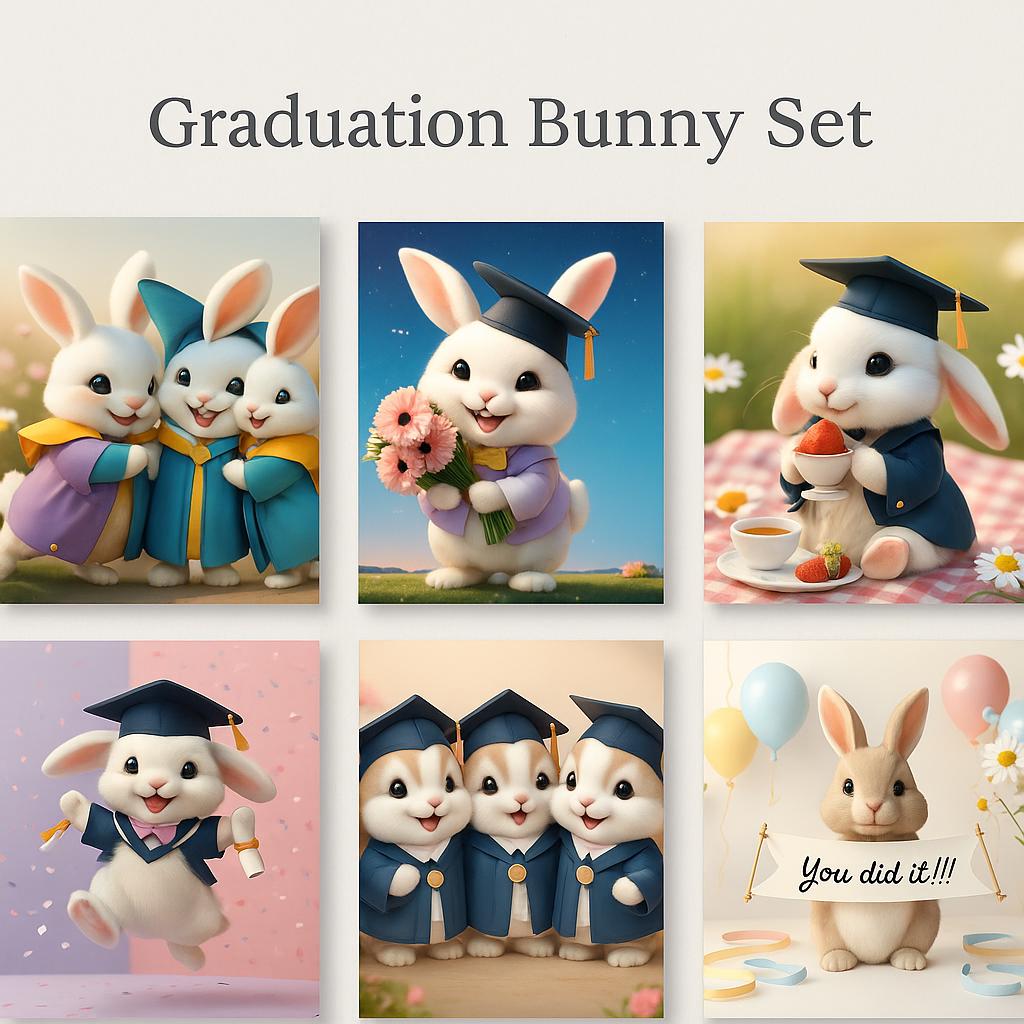 Graduation Bunny Clipart Set – Cute Kawaii Rabbit Graduation Day ...