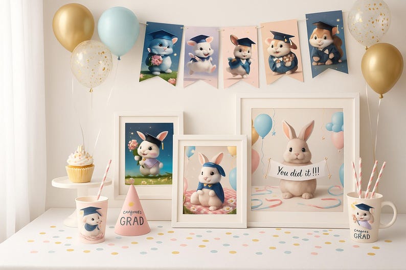 Graduation Bunny Clipart Set – Cute Kawaii Rabbit Graduation Day ...