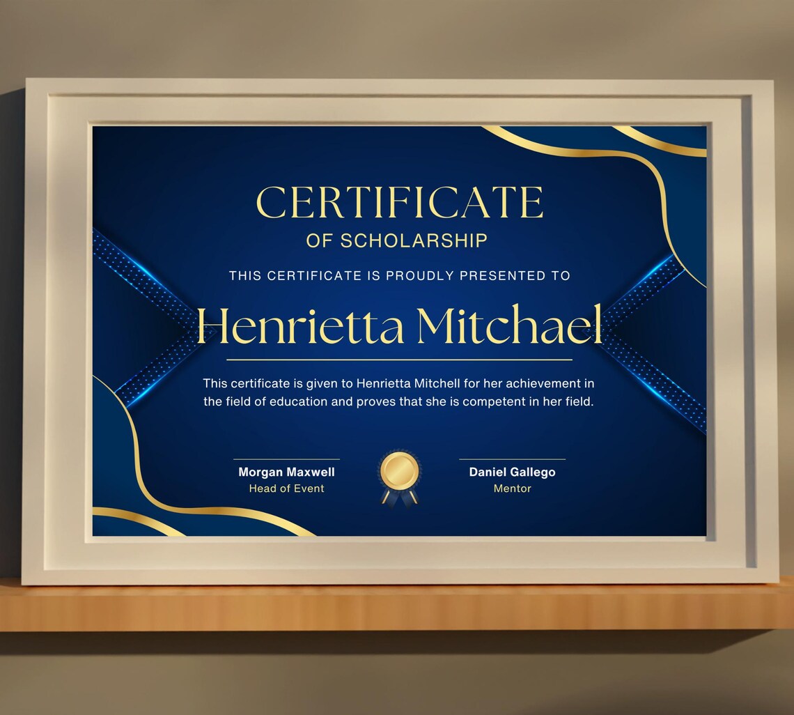 Scholarship Award Certificate, Instant Download Editable PDF, Student ...