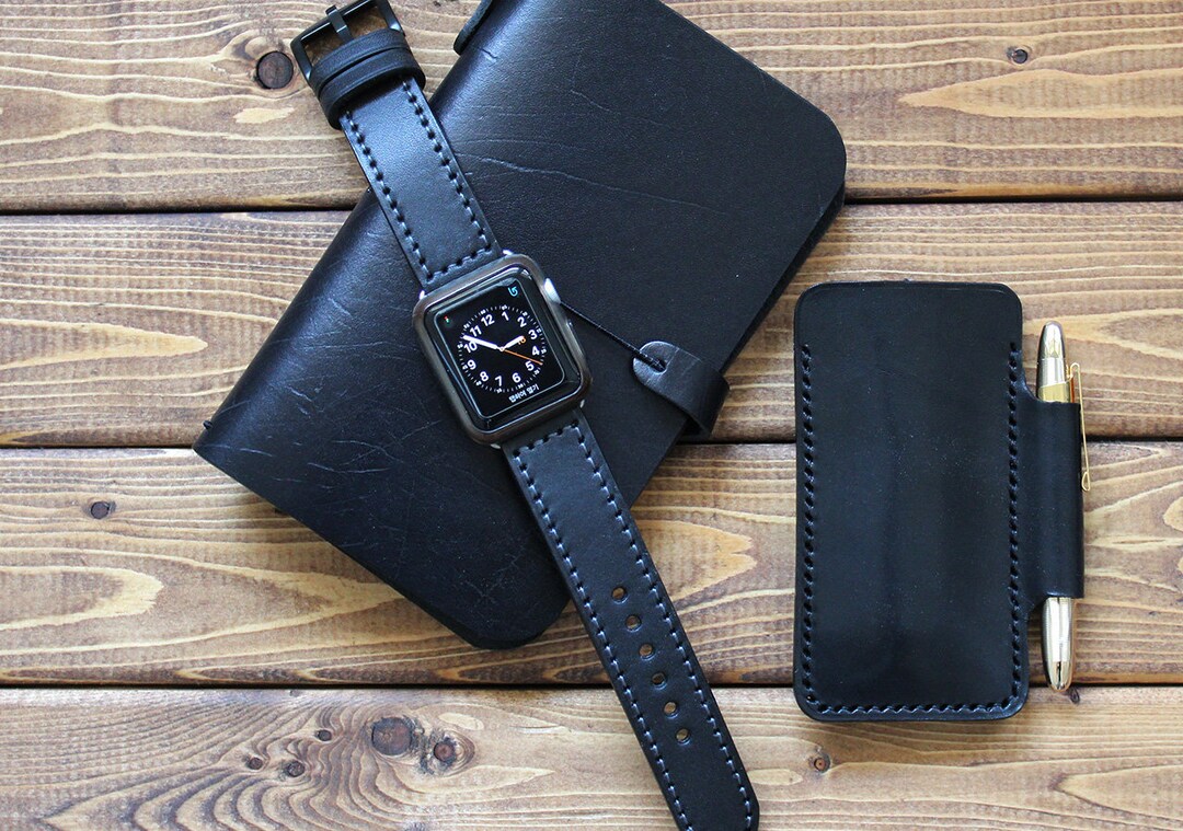 Black English Bridle Leather Apple Watch Band: Saddle Stitched - Etsy