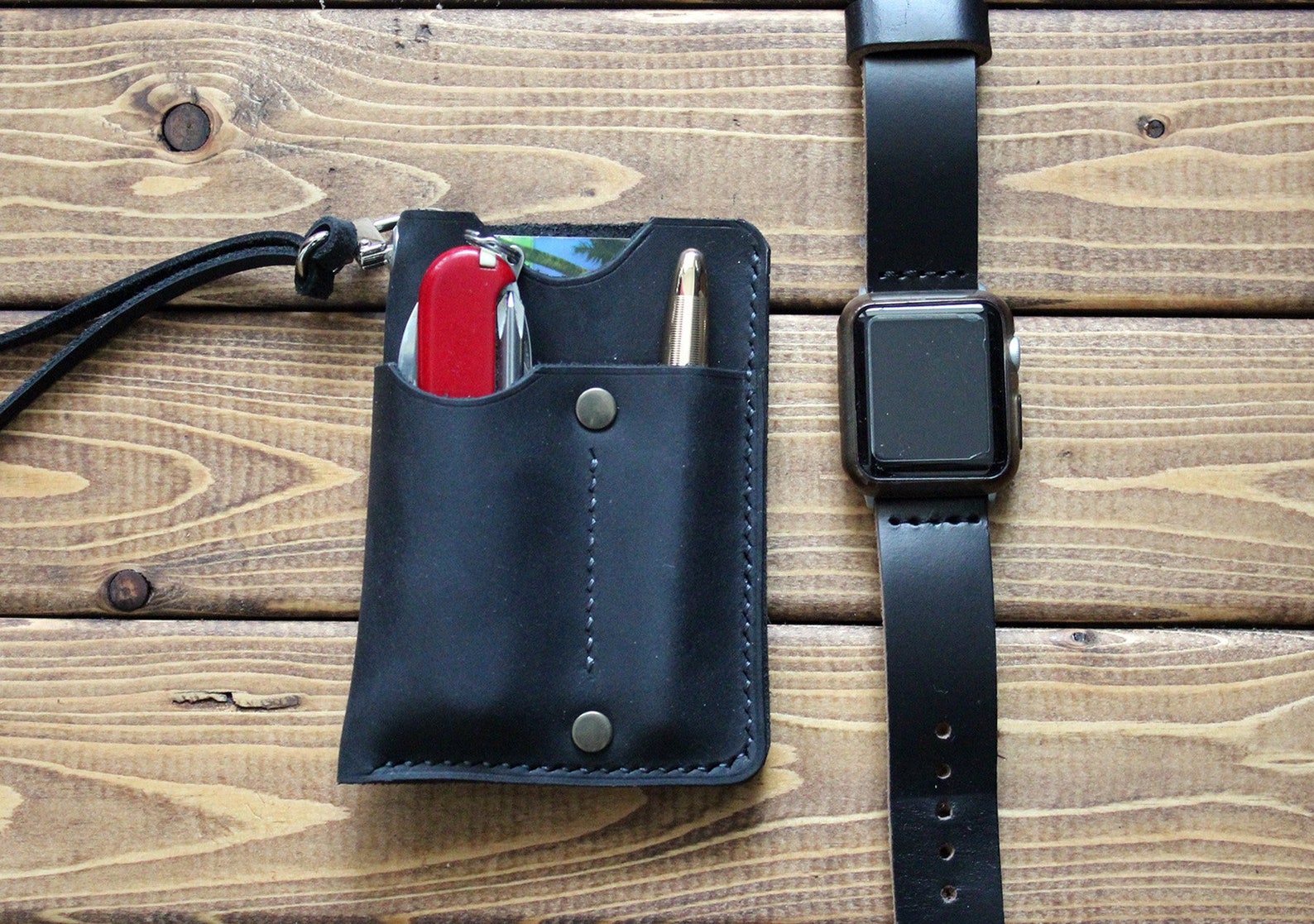 Leather EDC Wallet Black Every Day Carry Leather Pouch - Etsy