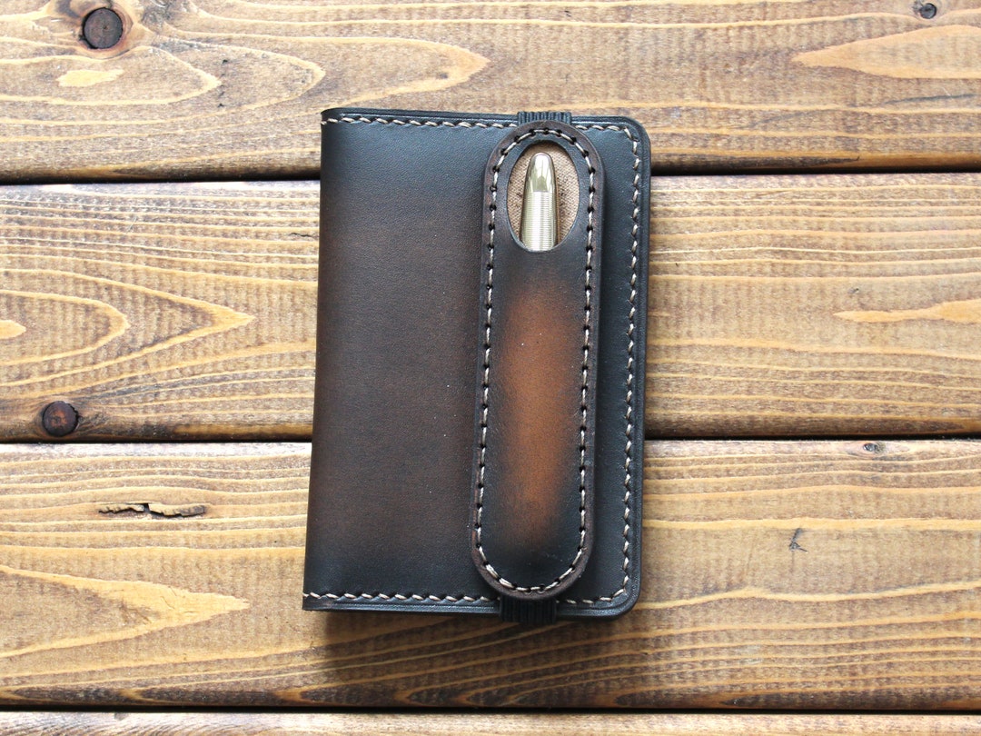 Extra Small Notebook Wallet With a Pen Sleeve in Burnished Brown ...