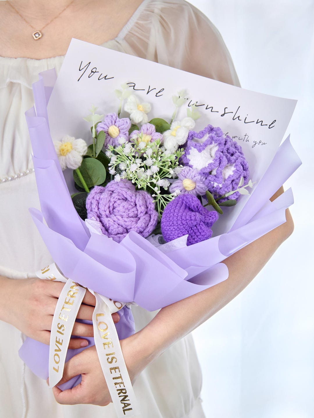 Crochet Flower Bouquet, Handmade Cotton Flowers With Gift Card - Etsy
