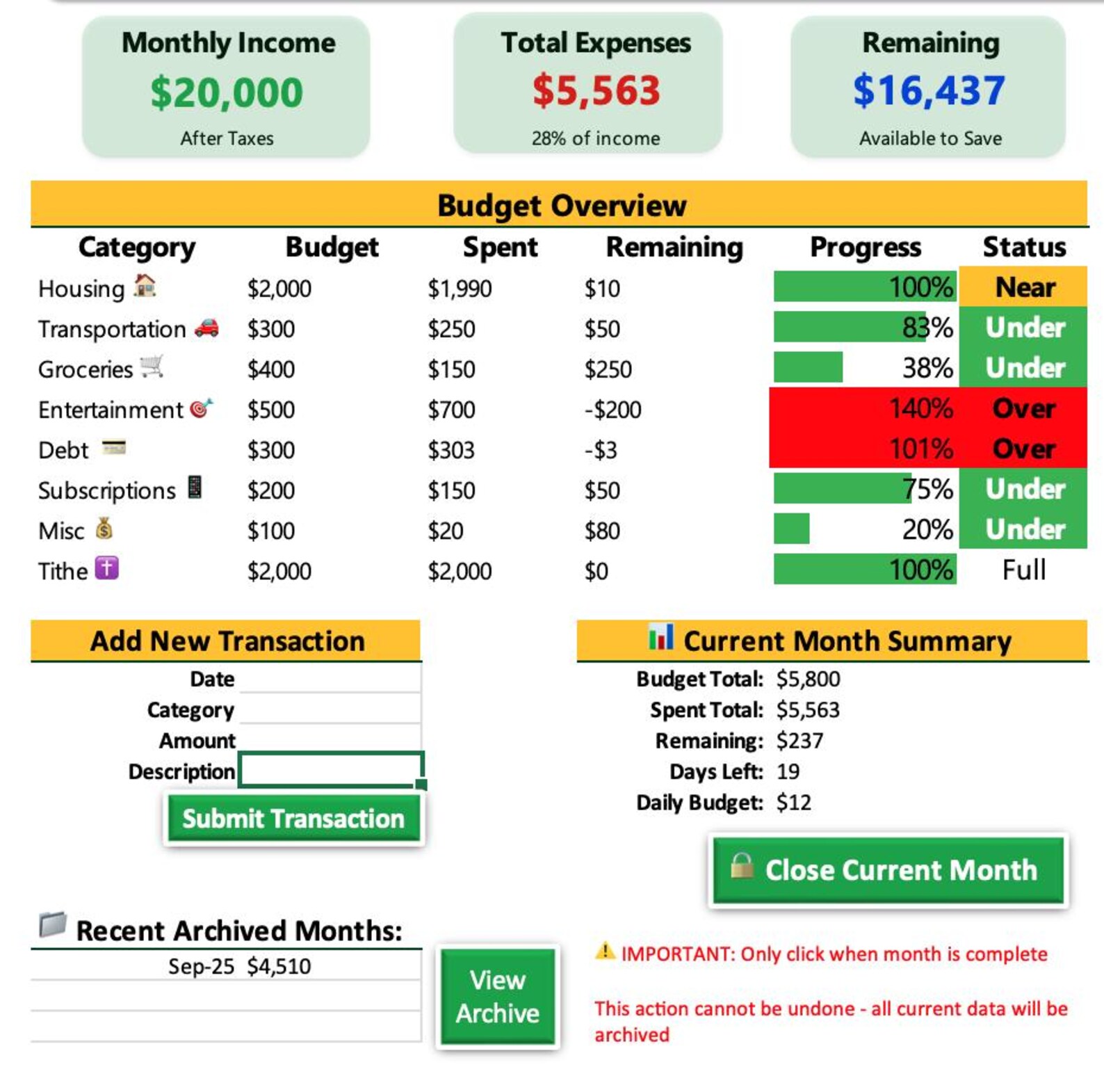 Simple Automated Budget Spreadsheet — Track Spending, Save Faster & Pay ...