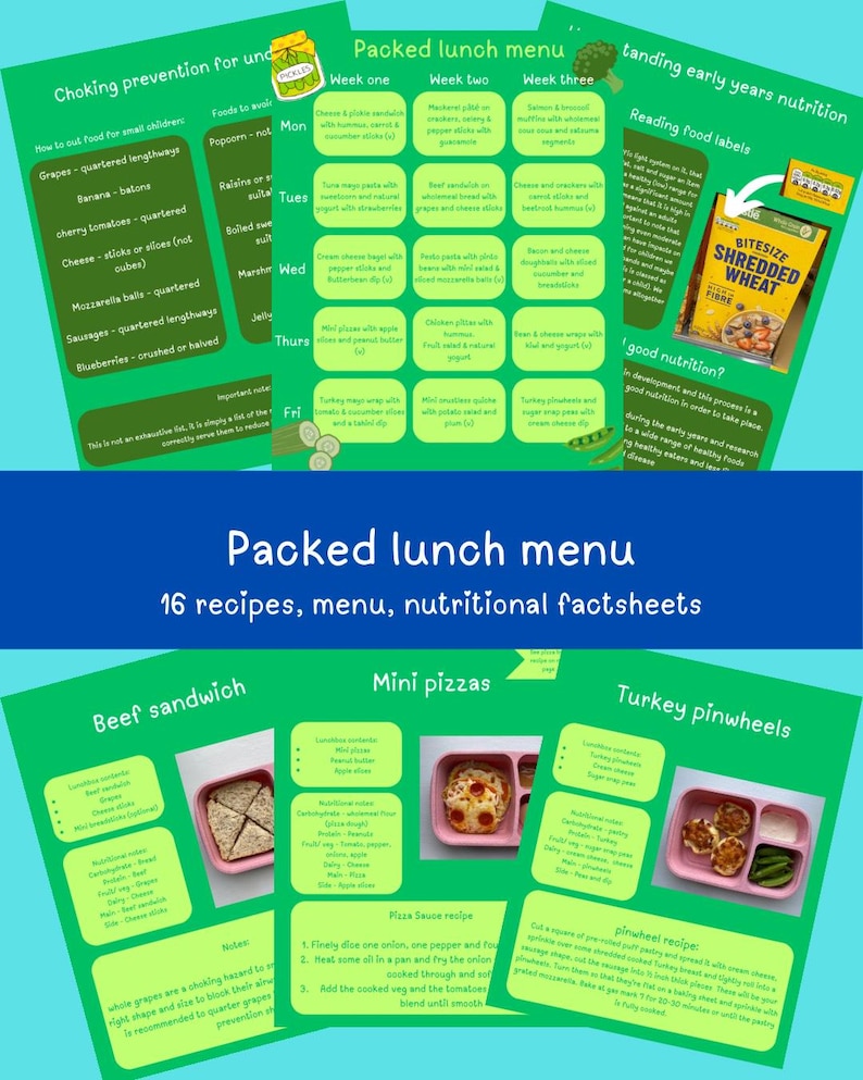 Packed Lunch Menu/ Ideas for Early Years Children - 16 Recipes, Early ...