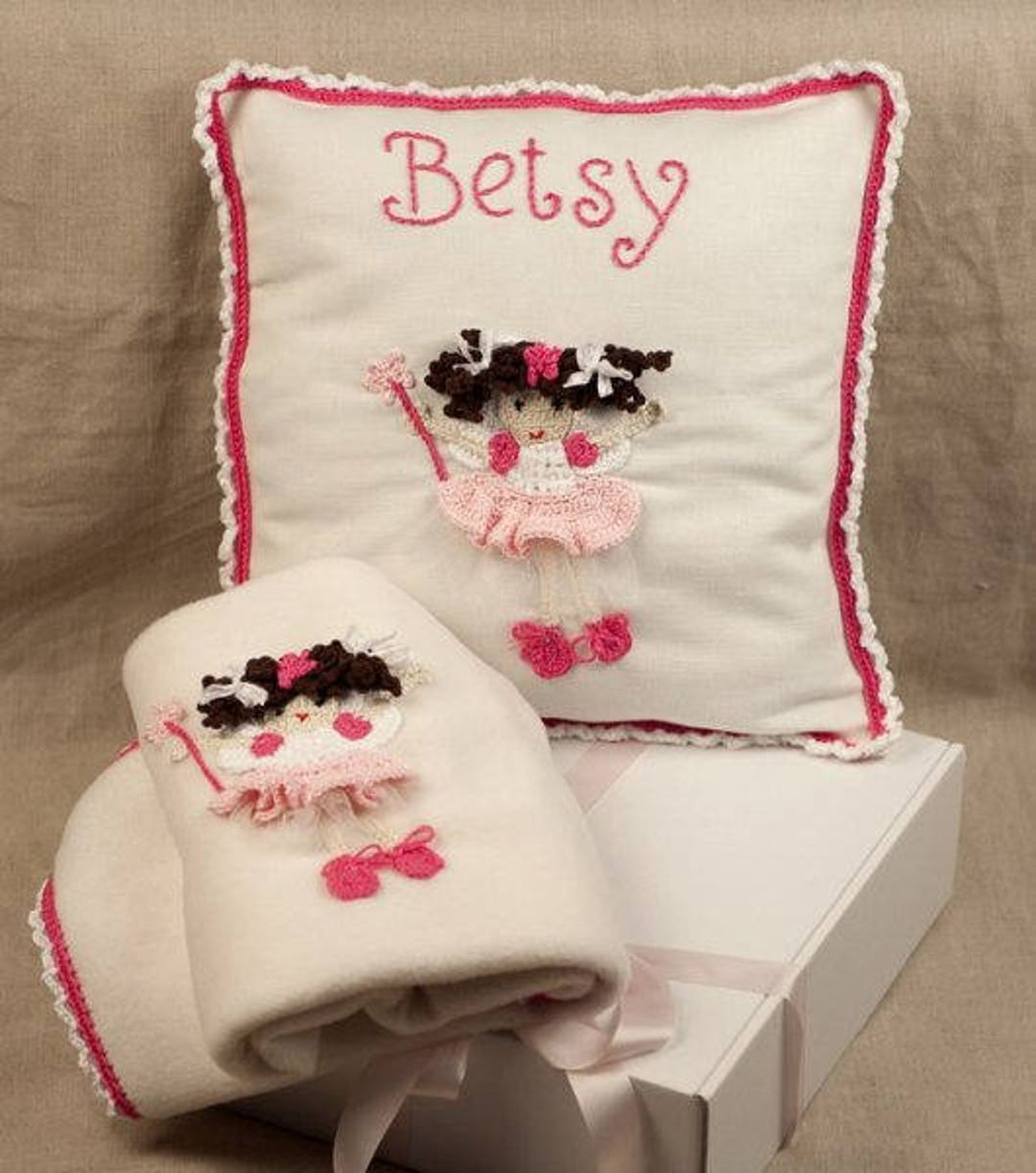 Personalised Ballerina Nursery Set, Crochet Cushion, Fleece Blanket - Etsy