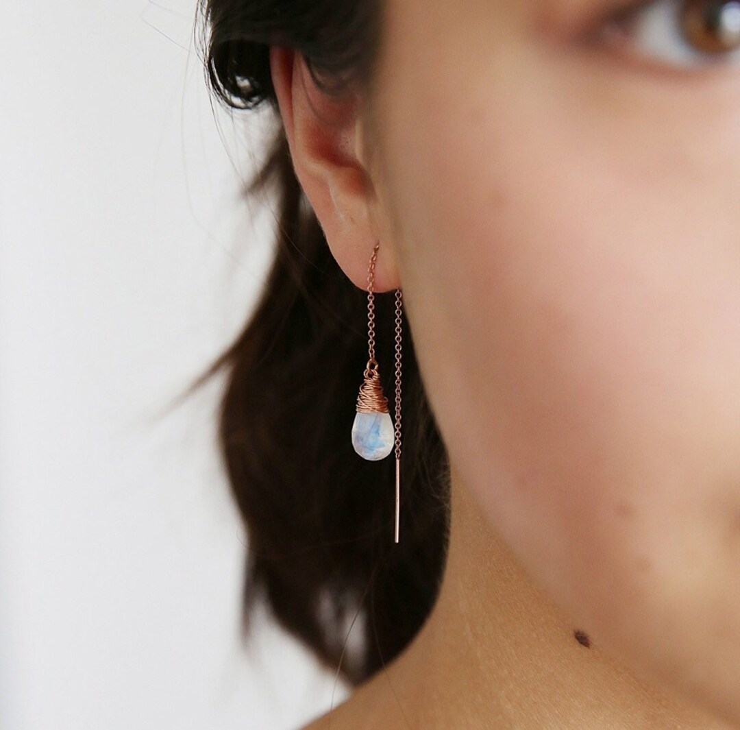 Moonstone Ear Threads, Rainbow Moonstone Threader Earrings, June ...