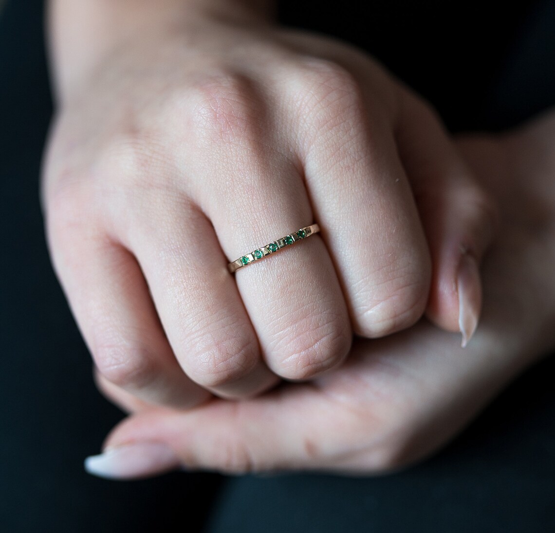 Five Emerald Band Gold Band Emerald Wedding Band Emerald - Etsy