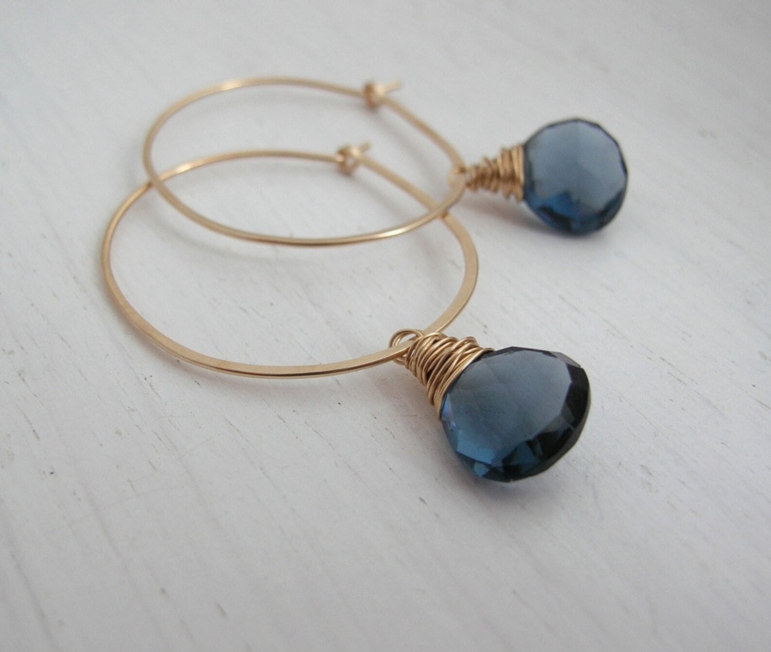 Deep Blue Quartz Hoop Earrings | Etsy