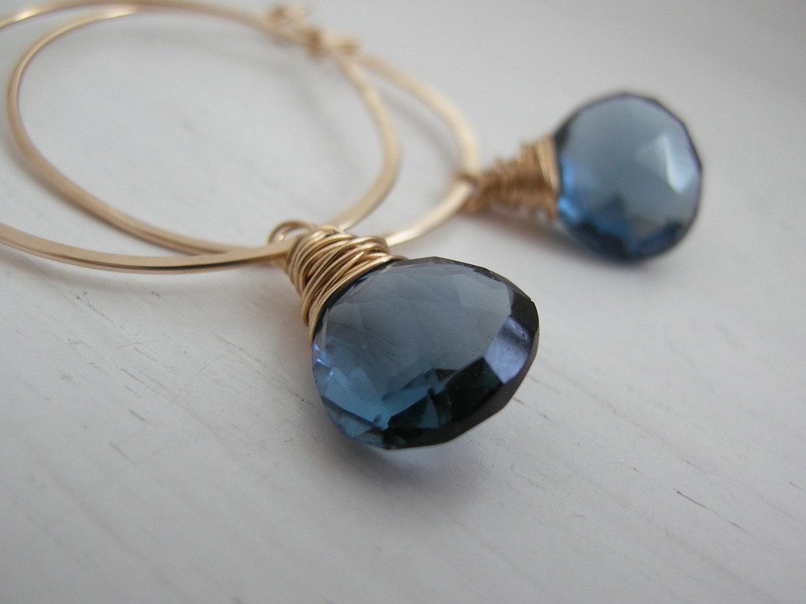 Deep Blue Quartz Hoop Earrings | Etsy