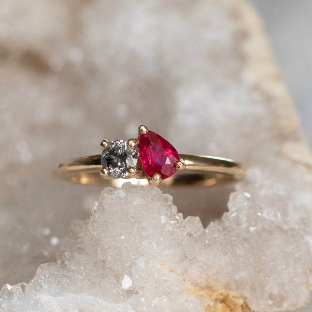 Toi Et Moi Ring, Ruby and Diamond, Ruby Ring, Salt and Pepper Diamond ...